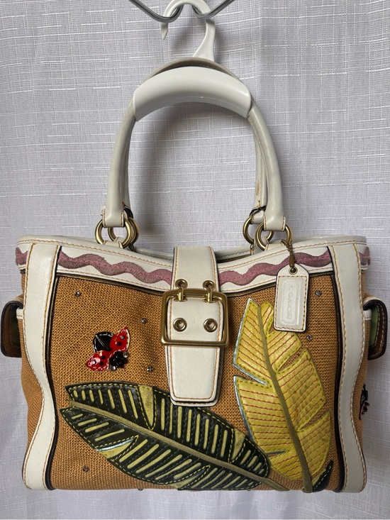 Coach | Bags | Coach Vintage 4439 Trim Canvas Satchel With Leaf And ...